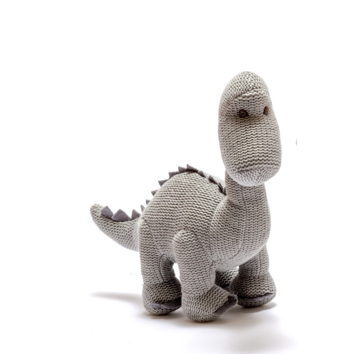 Knitted Grey Organic Cotton Diplodocus Dinosaur Plush Toy | Rail & Anchor