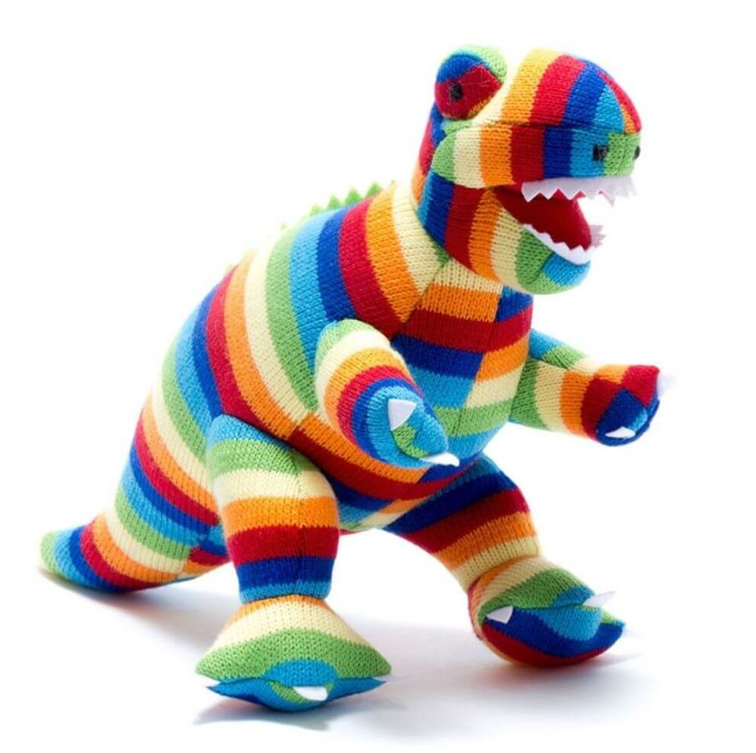 Knitted Bold Stripe T Rex Dino Toy | Rail & Anchor