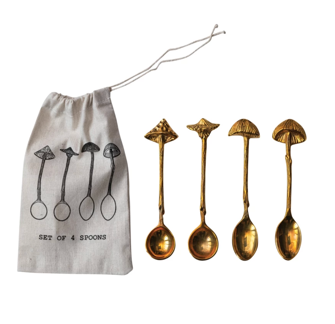 Brass Spoon Set With Mushroom Handles | Rail & Anchor
